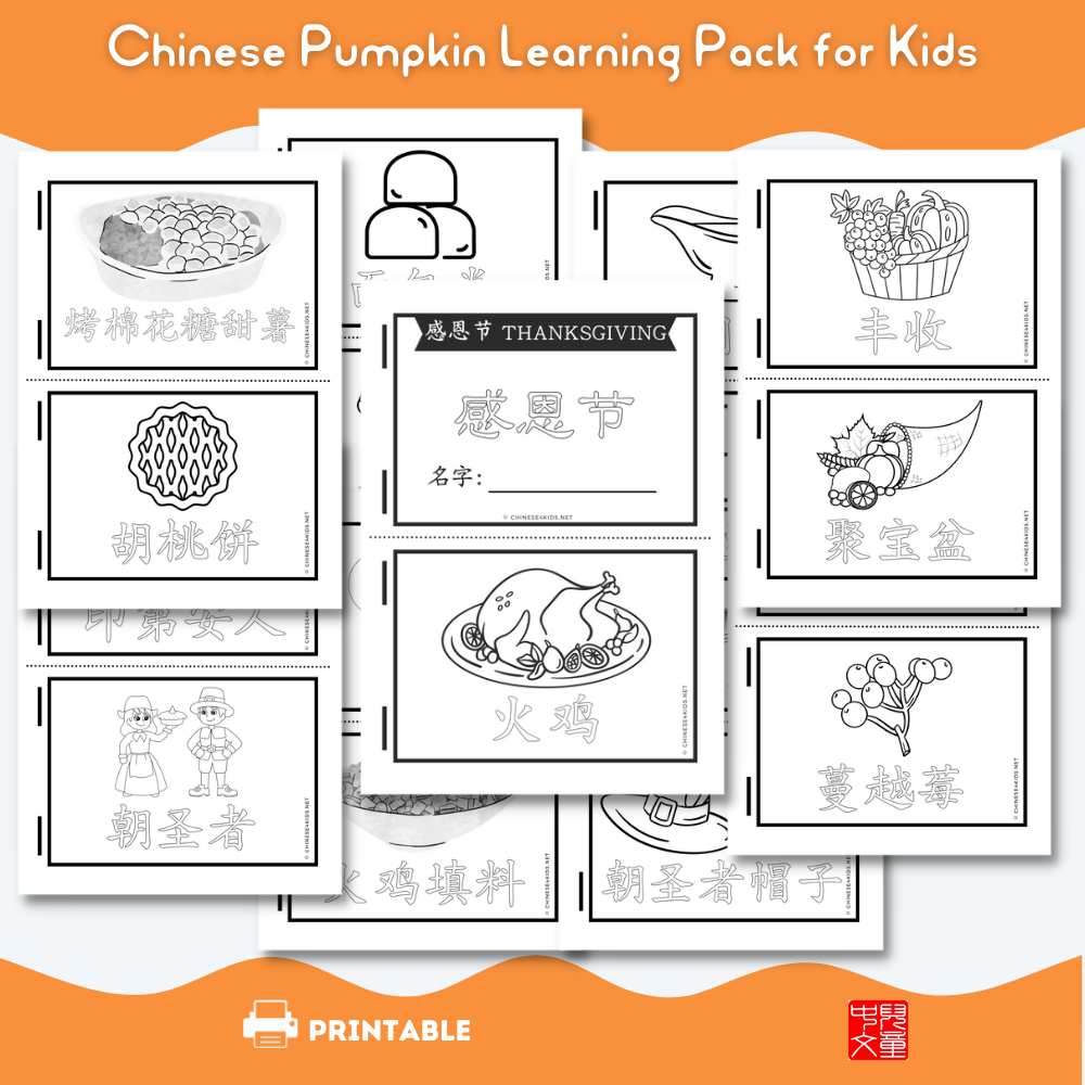Thanksgiving Chinese Vocabulary for kids