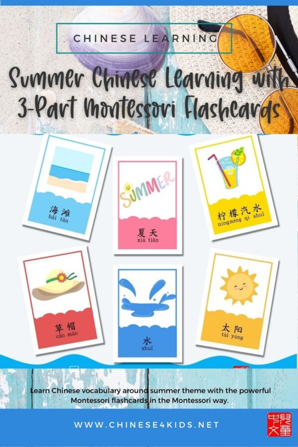 Summer Chinese Learning for Kids with 3-Part Montessori Flashcards