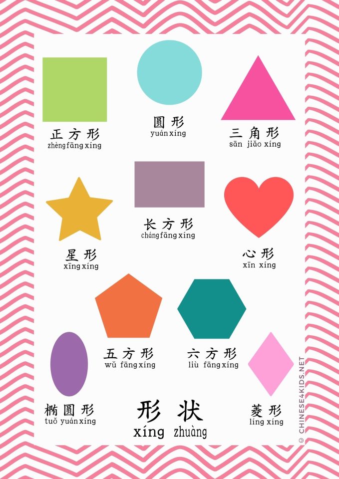Let's Learn Shapes in Chinese Workbook for Kids - Digital Printable