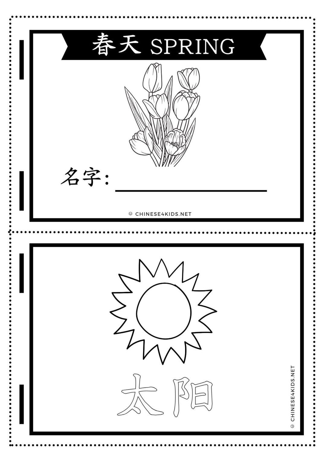 Color and Learn Chinese Spring Vocabulary