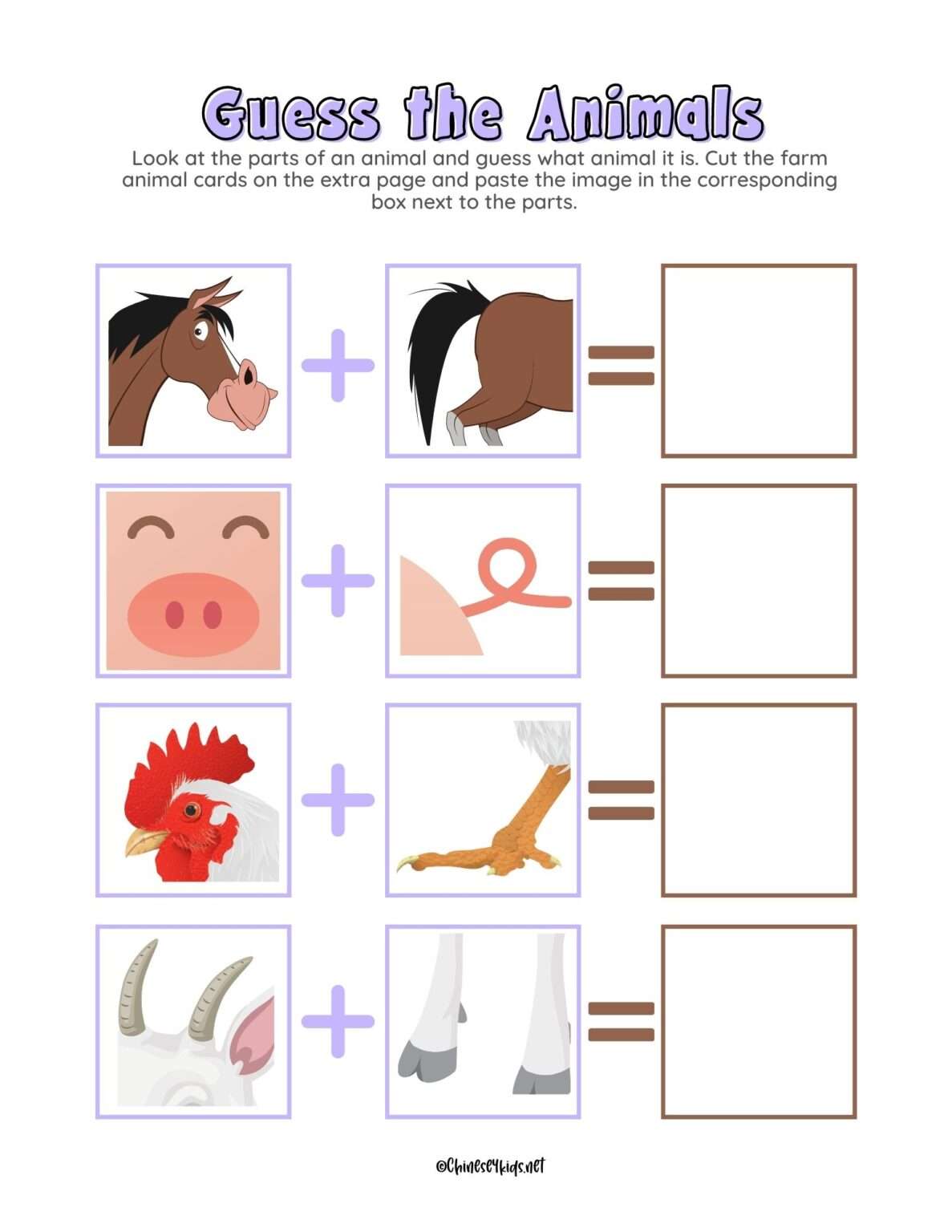 Farm Animals Chinese Learning Pack for Kids