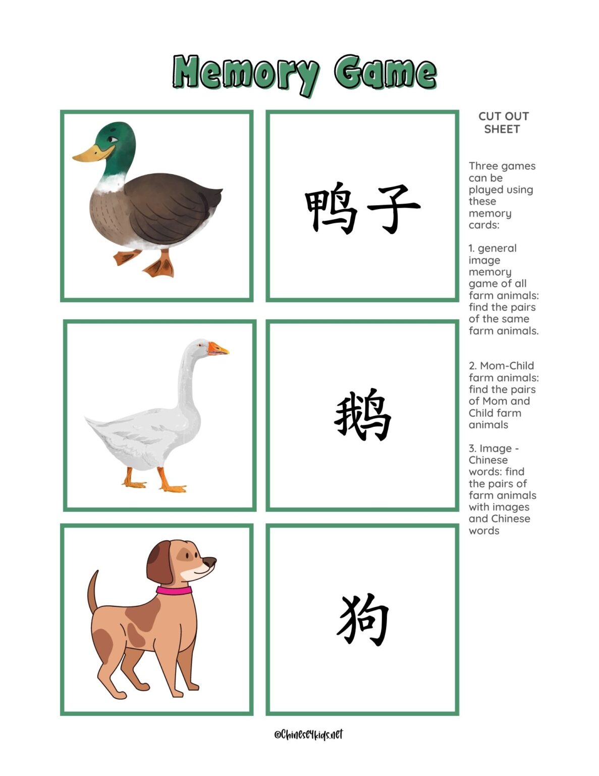 Farm Animals Chinese Learning Pack for Kids