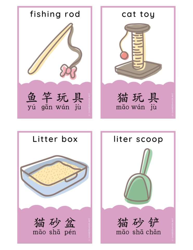 Pets and Pet Accessories Montessori Chinese Learning Flashcards