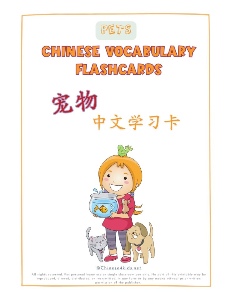Pets and Pet Accessories Montessori Chinese Learning Flashcards