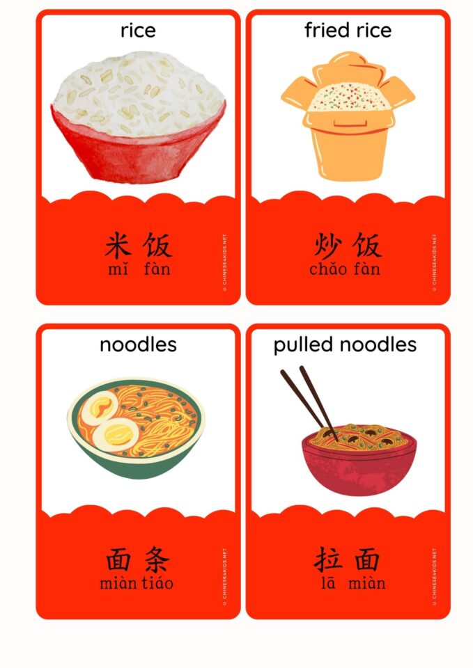 Chinese Food Vocabulary Montessori 3-Part Flashcards