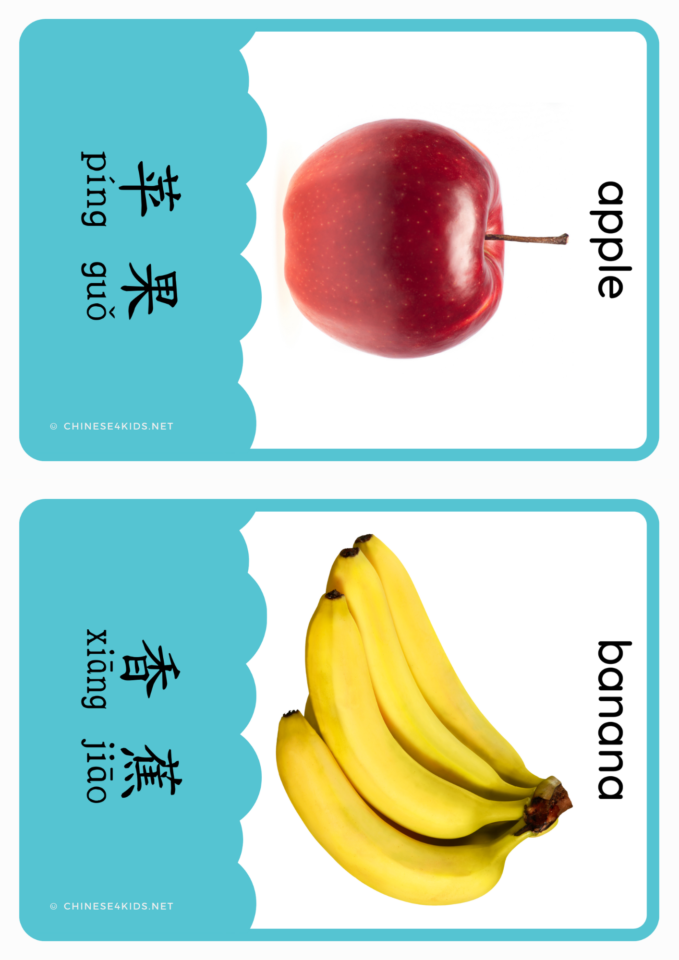 Fruit Chinese Vocabulary Montessori 3-Part Flashcards