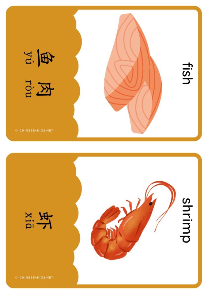 Food Chinese Vocabulary Montessori 3-Part Flashcards