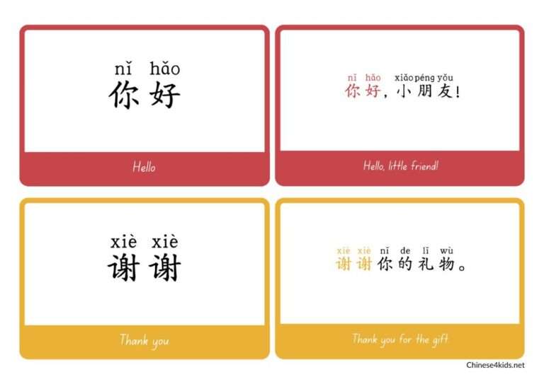 Survival Chinese Phrases with Example Sentences Cards for Kid