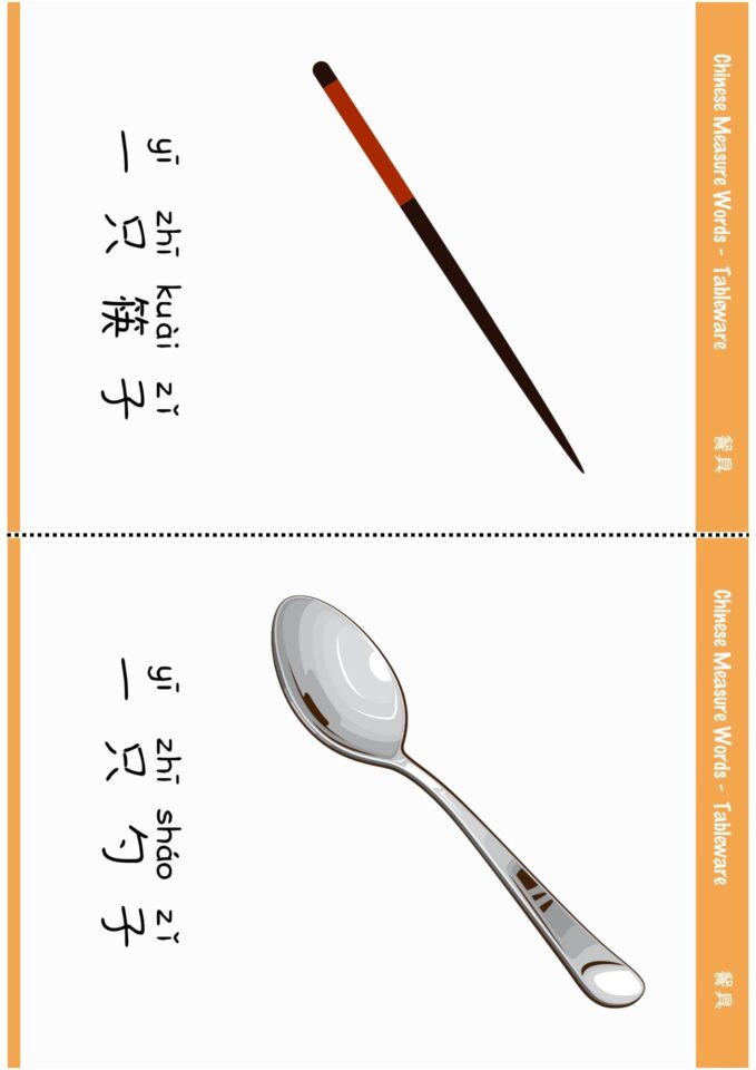 Chinese Measure Words for Tableware Montessori Flashcards