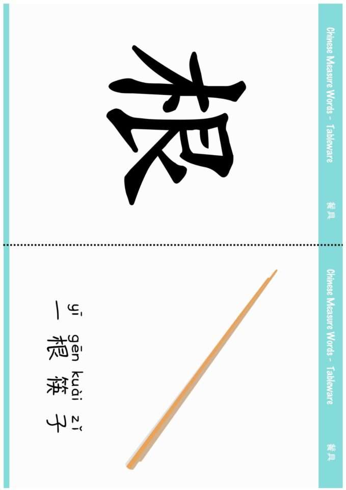 Chinese Measure Words for Tableware Montessori Flashcards