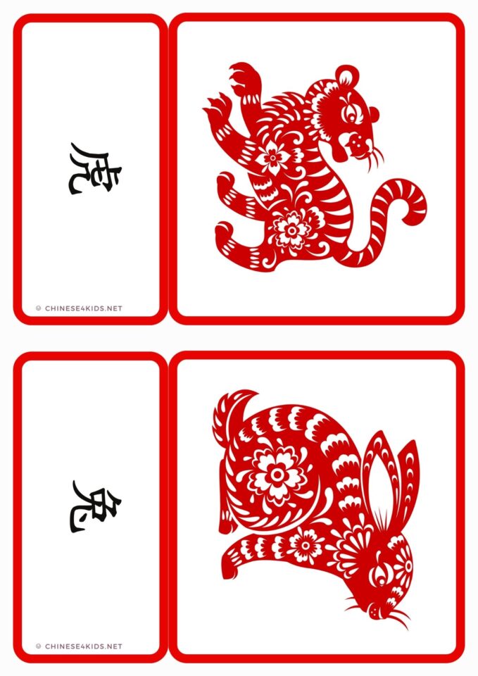 Zodiac Animals Chinese Vocabulary Flashcards