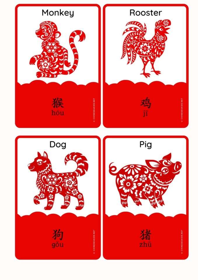 Zodiac Animals Chinese Vocabulary Flashcards