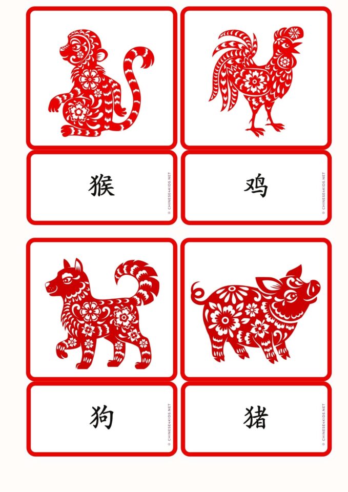Zodiac Animals Chinese Vocabulary Flashcards