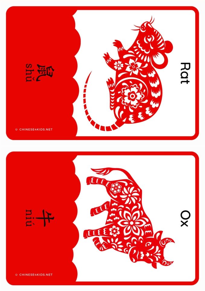 Zodiac Animals Chinese Vocabulary Flashcards