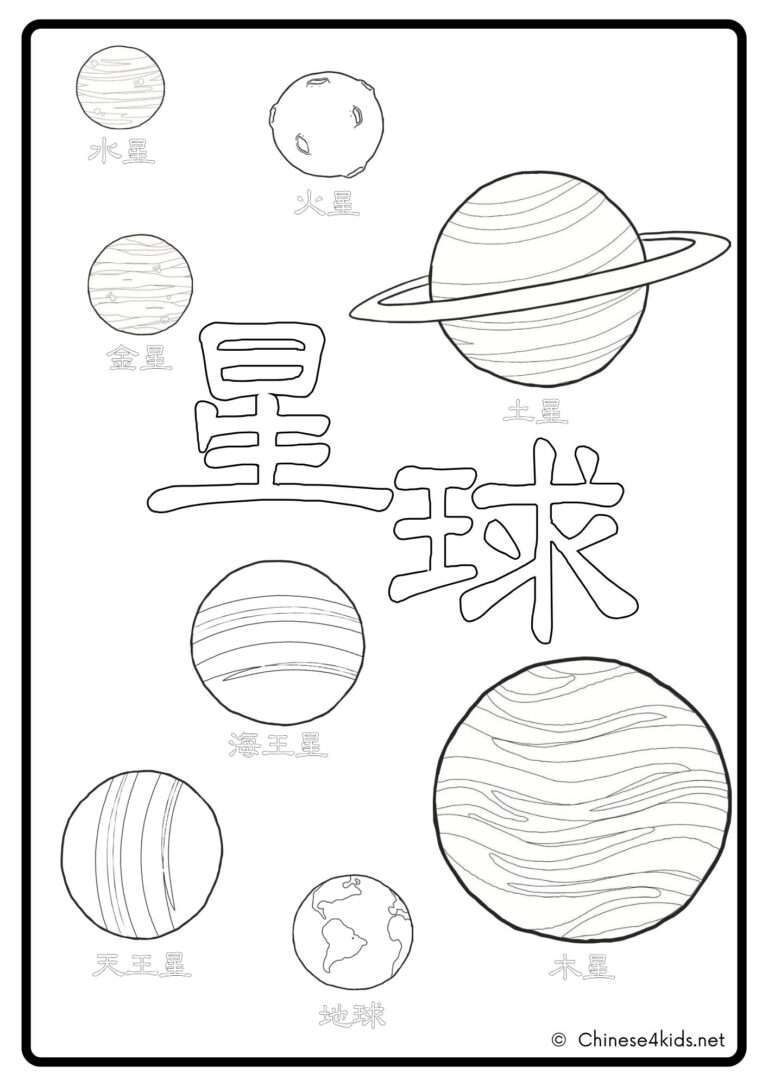 Planets Chinese Learning Pack for Kids - Digital Printable