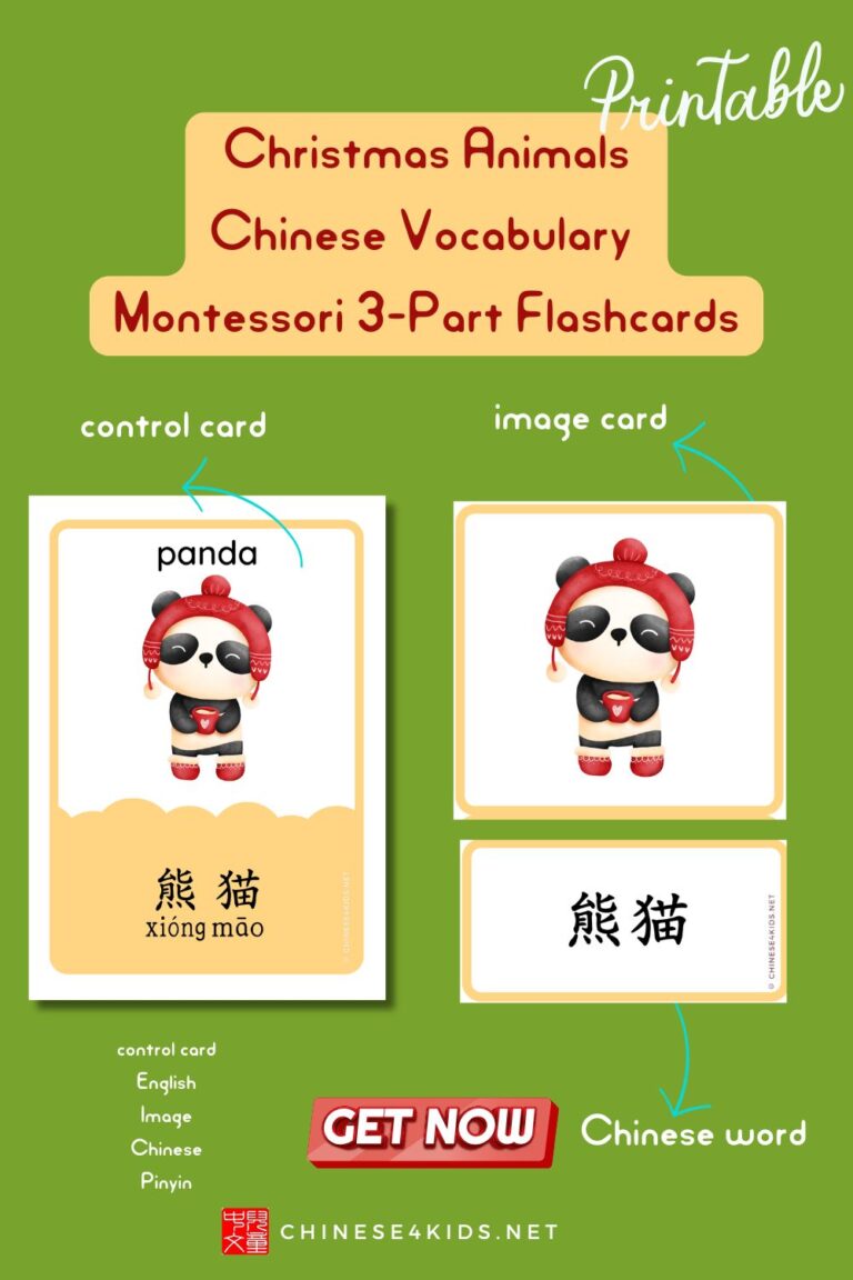 Christmas Chinese Vocabulary Learning Montessori Flashcards