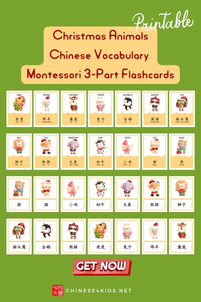 Christmas Chinese Vocabulary Learning Montessori Flashcards