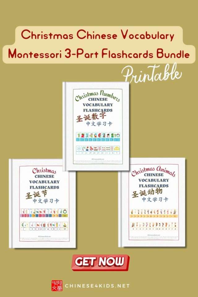 Christmas Chinese Vocabulary Learning Montessori Flashcards